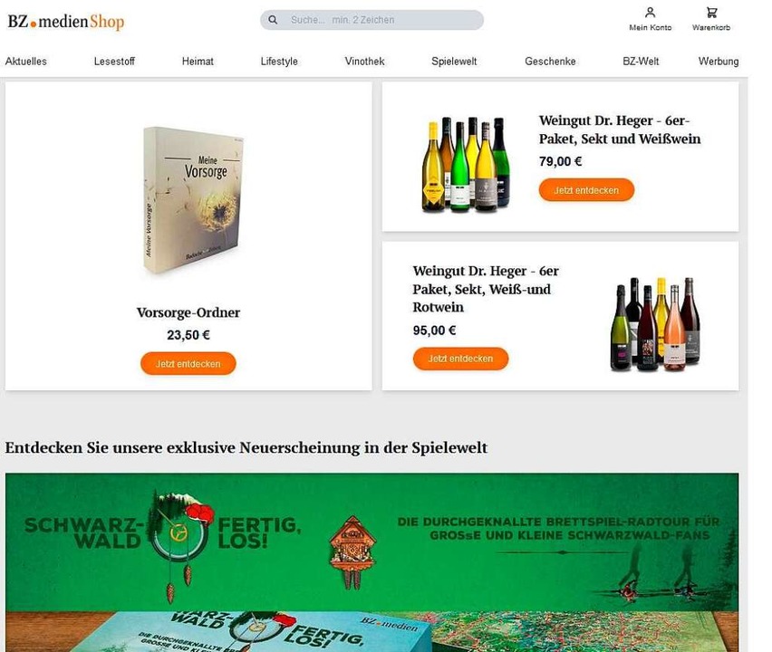 Regionales Brettspiel im BZ.medien-Shop: Schwarzwald, fertig, los ...